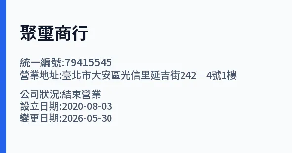 聚璽商行的照片-統編 79415545(臺北市) 公司登記資料與營業項目詳細圖表