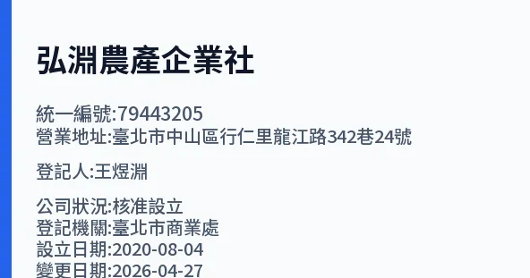 弘淵農產企業社的照片-統編 79443205(臺北市) 公司登記資料與營業項目詳細圖表
