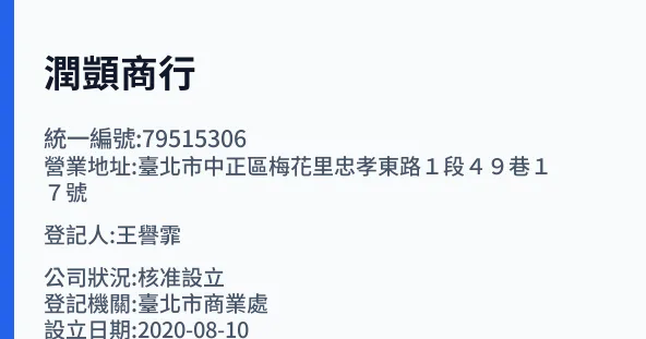 潤顗商行的照片-統編 79515306(臺北市) 公司登記資料與營業項目詳細圖表