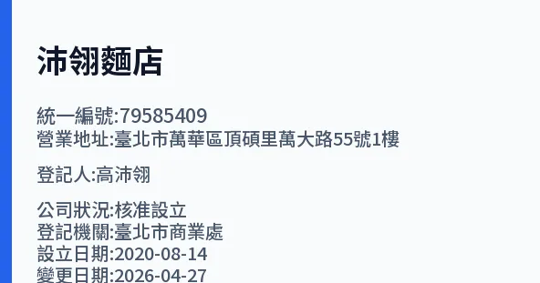 沛翎麵店的照片-統編 79585409(臺北市) 公司登記資料與營業項目詳細圖表