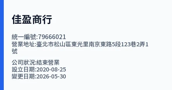 佳盈商行的照片-統編 79666021(臺北市) 公司登記資料與營業項目詳細圖表