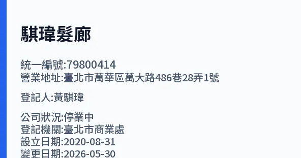 騏瑋髮廊的照片-統編 79800414(臺北市) 公司登記資料與營業項目詳細圖表