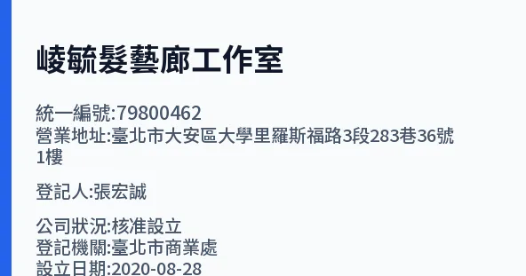 崚毓髮藝廊工作室的照片-統編 79800462(臺北市) 公司登記資料與營業項目詳細圖表