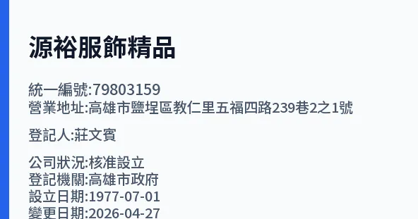 源裕服飾精品的照片-統編 79803159(高雄市) 公司登記資料與營業項目詳細圖表