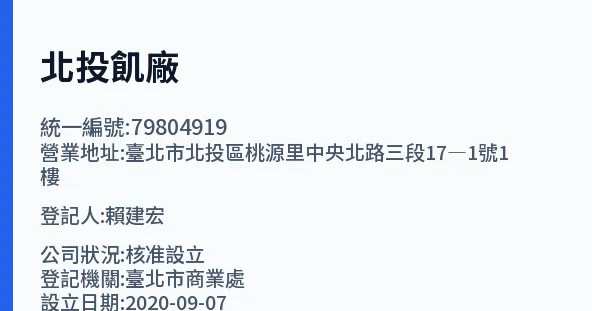 北投飢廠的照片-統編 79804919(臺北市) 公司登記資料與營業項目詳細圖表