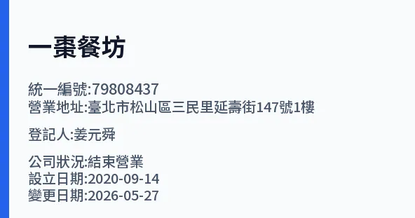 一棗餐坊的照片-統編 79808437(臺北市) 公司登記資料與營業項目詳細圖表