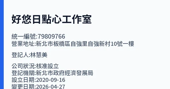 好悠日點心工作室的照片-統編 79809766(新北市) 公司登記資料與營業項目詳細圖表