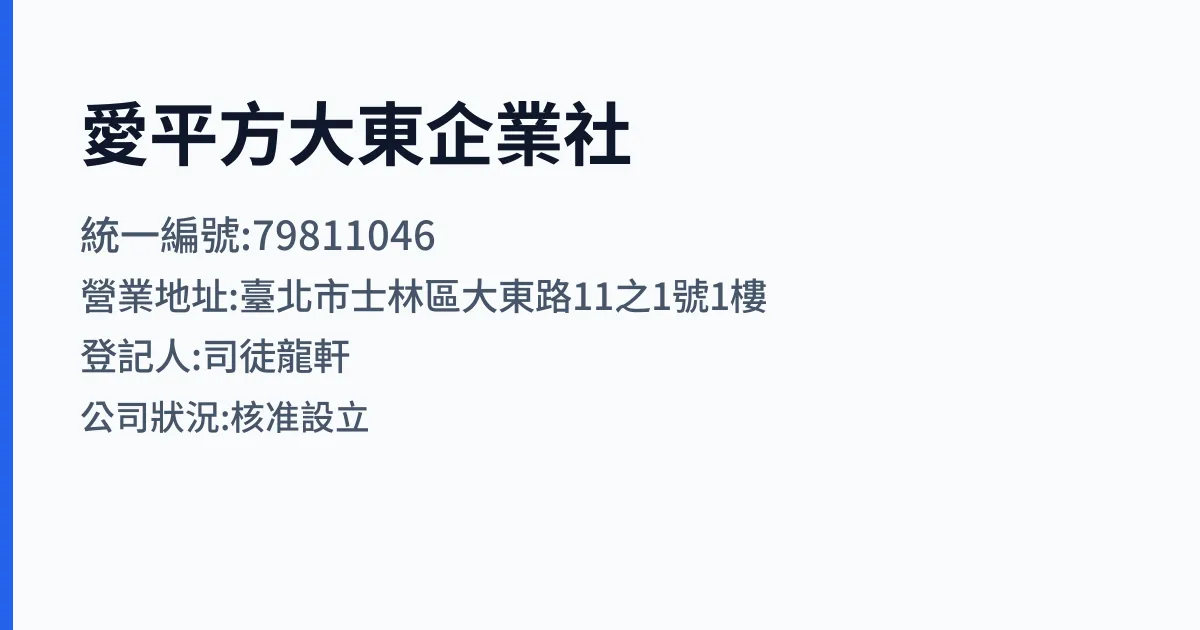 愛平方大東企業社 - 統編 79811046(臺北市) 公司登記資料與營業項目詳細圖表