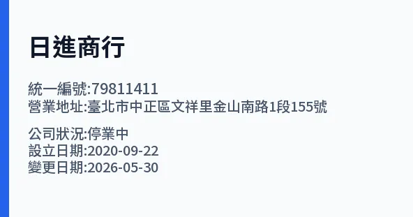 日進商行的照片-統編 79811411(臺北市) 公司登記資料與營業項目詳細圖表