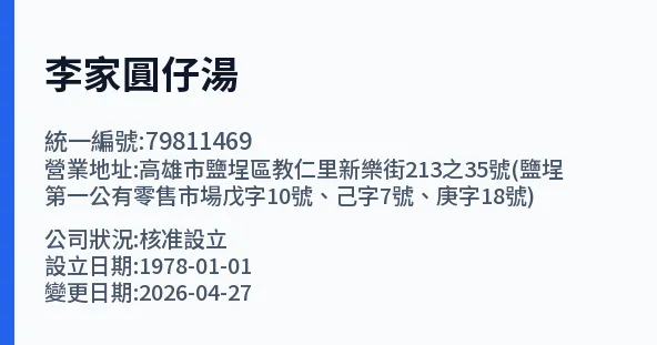 李家圓仔湯的照片-統編 79811469(高雄市) 公司登記資料與營業項目詳細圖表