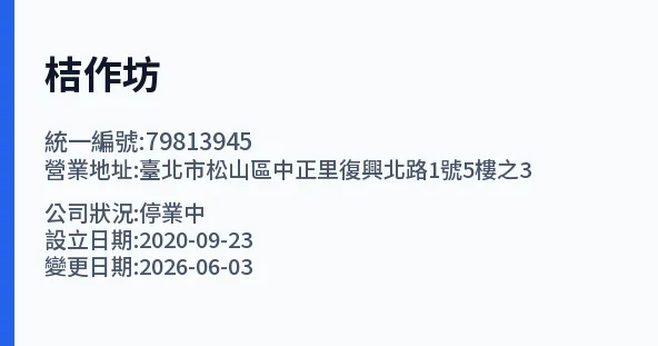 桔作坊的照片-統編 79813945(臺北市) 公司登記資料與營業項目詳細圖表