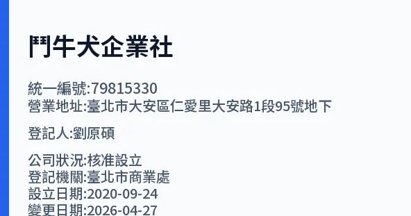 鬥牛犬企業社的照片-統編 79815330(臺北市) 公司登記資料與營業項目詳細圖表