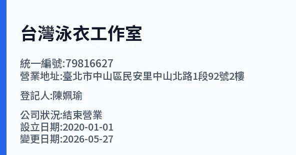 台灣泳衣工作室的照片-統編 79816627(臺北市) 公司登記資料與營業項目詳細圖表