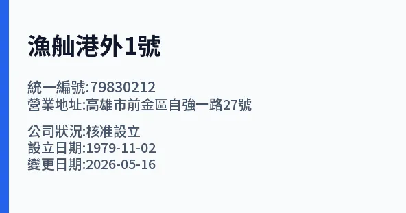 漁舢港外1號的照片-統編 79830212(高雄市) 公司登記資料與營業項目詳細圖表