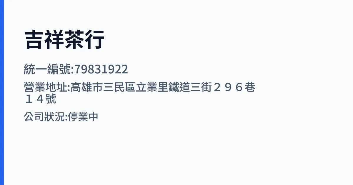 吉祥茶行 - 統編 79831922(高雄市) 公司登記資料與營業項目詳細圖表