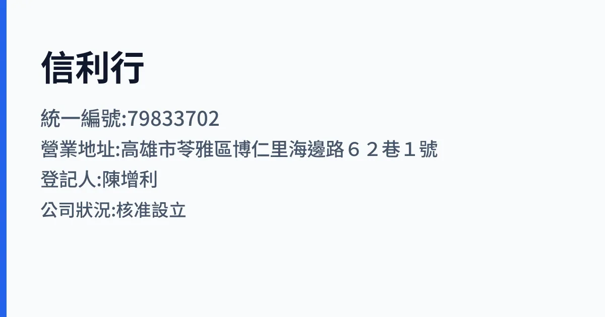 信利行 - 統編 79833702(高雄市) 公司登記資料與營業項目詳細圖表