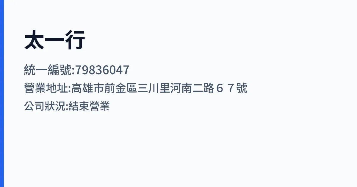 太一行 - 統編 79836047(高雄市) 公司登記資料與營業項目詳細圖表