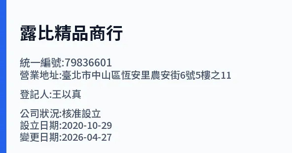 露比精品商行的照片-統編 79836601(臺北市) 公司登記資料與營業項目詳細圖表