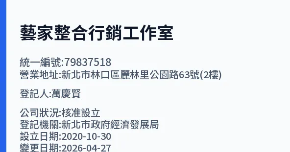 藝家整合行銷工作室的照片-統編 79837518(新北市) 公司登記資料與營業項目詳細圖表