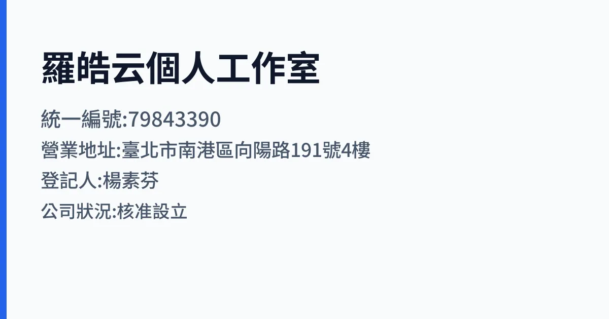 羅皓云個人工作室 - 統編 79843390（臺北市） 公司登記資料與營業項目詳細圖表