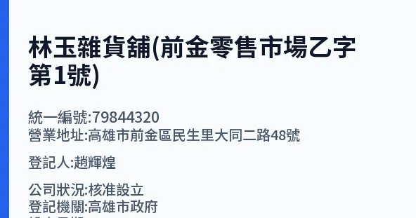 林玉雜貨舖(前金零售市場乙字第1號)的照片-統編 79844320(高雄市) 公司登記資料與營業項目詳細圖表