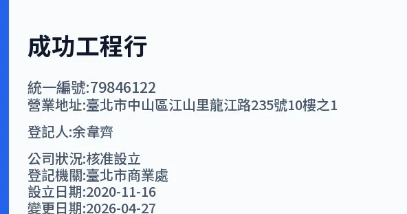 成功工程行的照片-統編 79846122(臺北市) 公司登記資料與營業項目詳細圖表