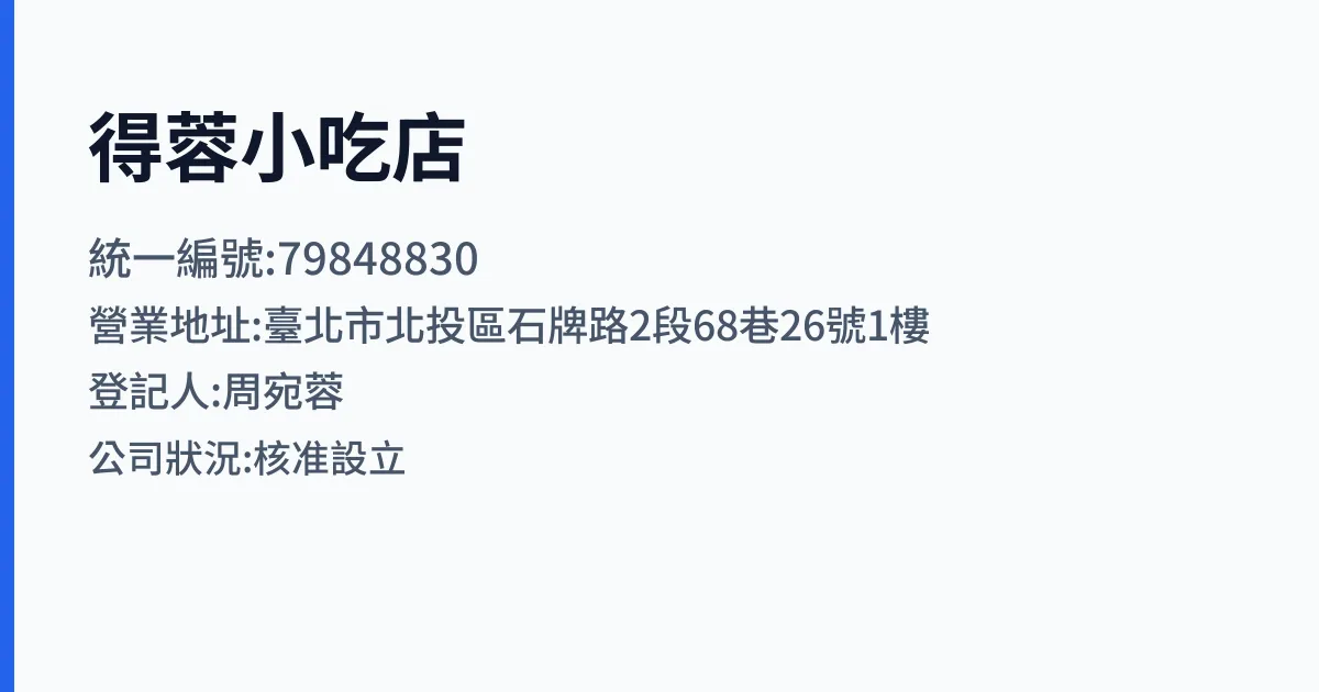 得蓉小吃店 - 統編 79848830（臺北市） 公司登記資料與營業項目詳細圖表