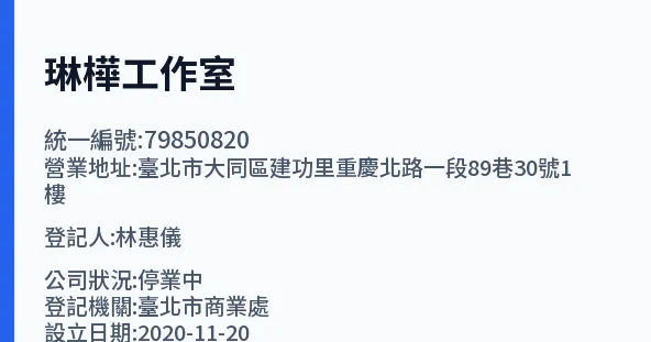 琳樺工作室的照片-統編 79850820(臺北市) 公司登記資料與營業項目詳細圖表