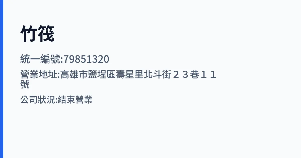 竹筏 - 統編 79851320(高雄市) 公司登記資料與營業項目詳細圖表