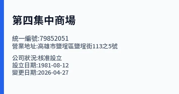 第四集中商場的照片-統編 79852051(高雄市) 公司登記資料與營業項目詳細圖表