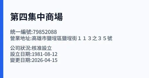 第四集中商場的照片-統編 79852088(高雄市) 公司登記資料與營業項目詳細圖表