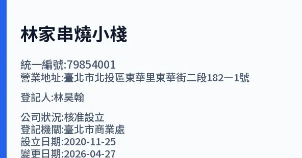 林家串燒小棧的照片-統編 79854001(臺北市) 公司登記資料與營業項目詳細圖表