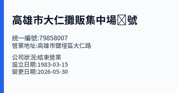 高雄市大仁攤販集中場號的照片-統編 79858007(高雄市) 公司登記資料與營業項目詳細圖表