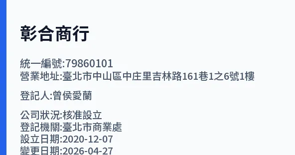 彰合商行的照片-統編 79860101(臺北市) 公司登記資料與營業項目詳細圖表