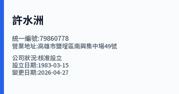 許水洲的照片-統編 79860778(高雄市) 公司登記資料與營業項目詳細圖表