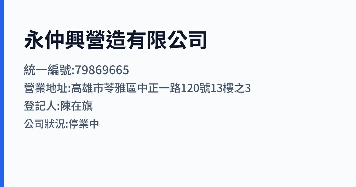 永仲興營造有限公司 - 統編 79869665(高雄市) 公司登記資料與營業項目詳細圖表