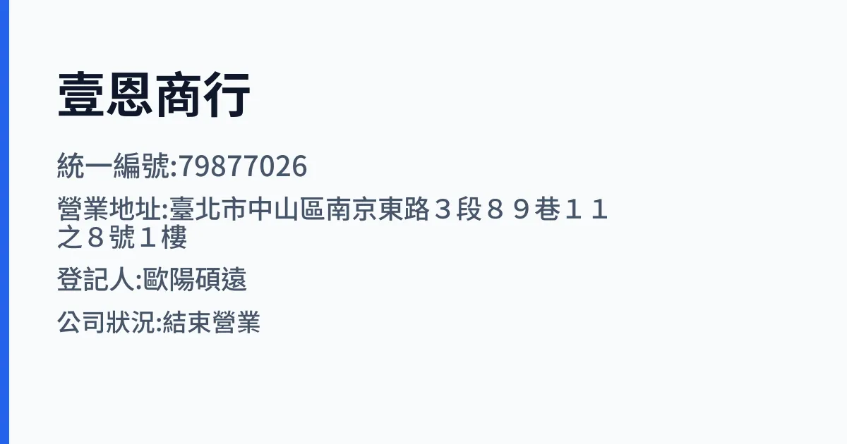 壹恩商行 - 統編 79877026(臺北市) 公司登記資料與營業項目詳細圖表