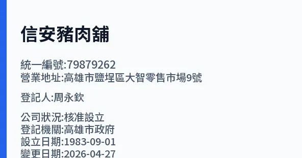 信安豬肉舖的照片-統編 79879262(高雄市) 公司登記資料與營業項目詳細圖表