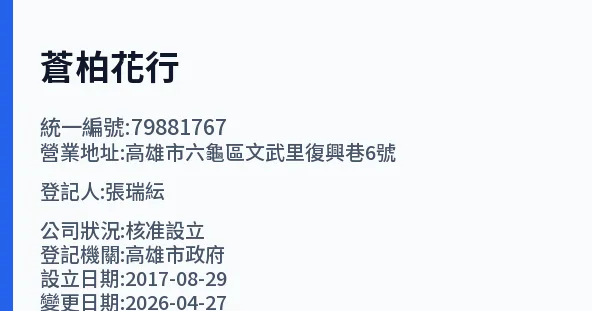 蒼柏花行的照片-統編 79881767(高雄市) 公司登記資料與營業項目詳細圖表