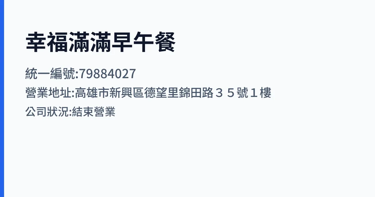 幸福滿滿早午餐 - 統編 79884027(高雄市) 公司登記資料與營業項目詳細圖表