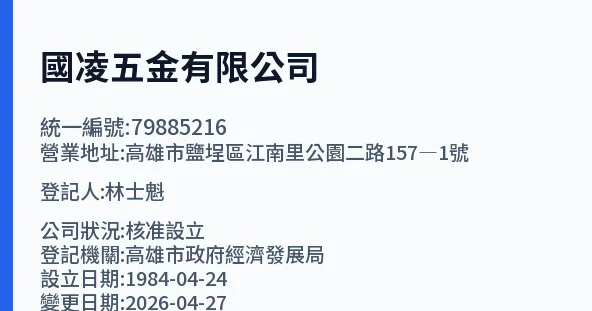 國凌五金有限公司的照片-統編 79885216(高雄市) 公司登記資料與營業項目詳細圖表