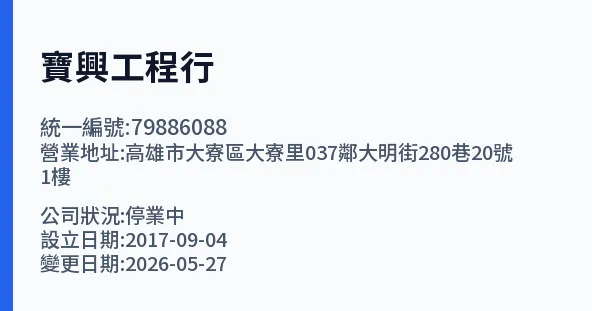 寶興工程行的照片-統編 79886088(高雄市) 公司登記資料與營業項目詳細圖表