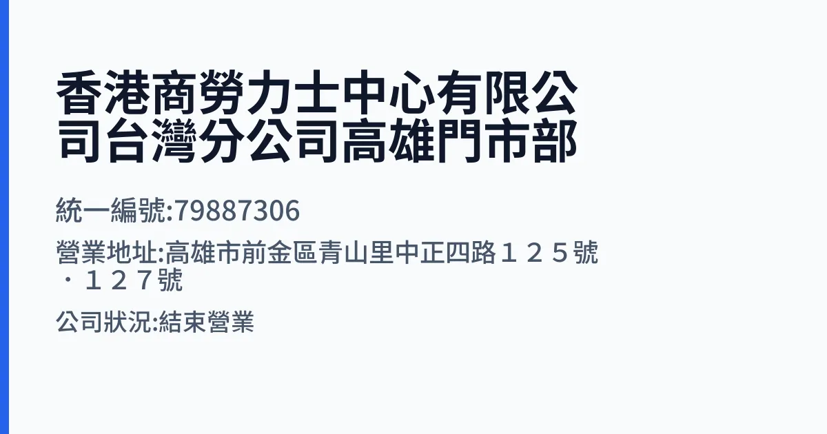 香港商勞力士中心有限公司台灣分公司高雄門市部 - 統編 79887306(高雄市) 公司登記資料與營業項目詳細圖表