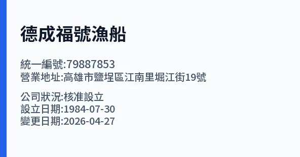 德成福號漁船的照片-統編 79887853(高雄市) 公司登記資料與營業項目詳細圖表