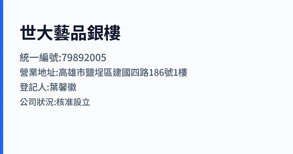 世大藝品銀樓 - 統編 79892005(高雄市) 公司登記資料與營業項目詳細圖表