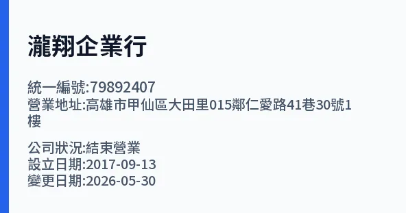 瀧翔企業行的照片-統編 79892407(高雄市) 公司登記資料與營業項目詳細圖表