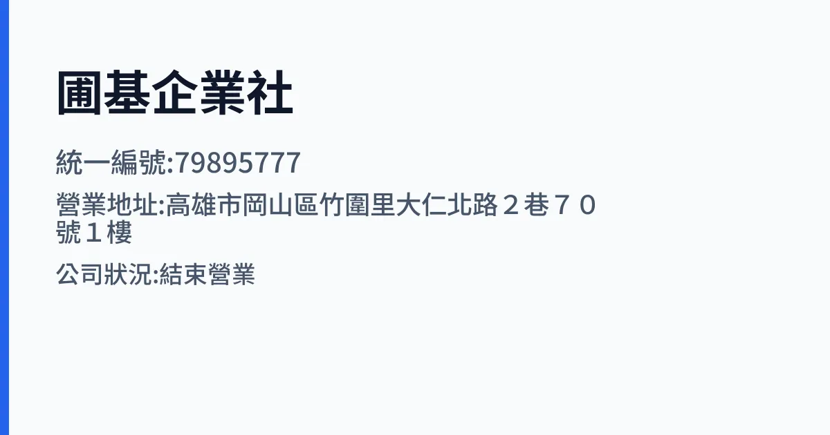 圃基企業社 - 統編 79895777(高雄市) 公司登記資料與營業項目詳細圖表