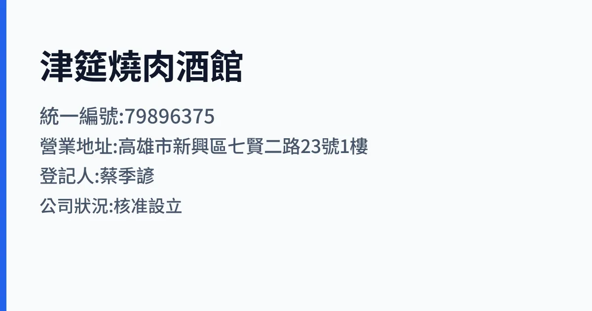 津筵燒肉酒館 - 統編 79896375(高雄市) 公司登記資料與營業項目詳細圖表