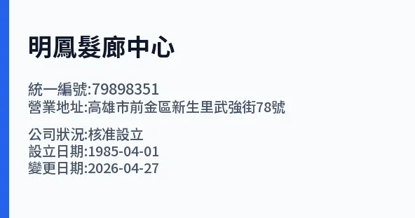 明鳳髮廊中心的照片-統編 79898351(高雄市) 公司登記資料與營業項目詳細圖表