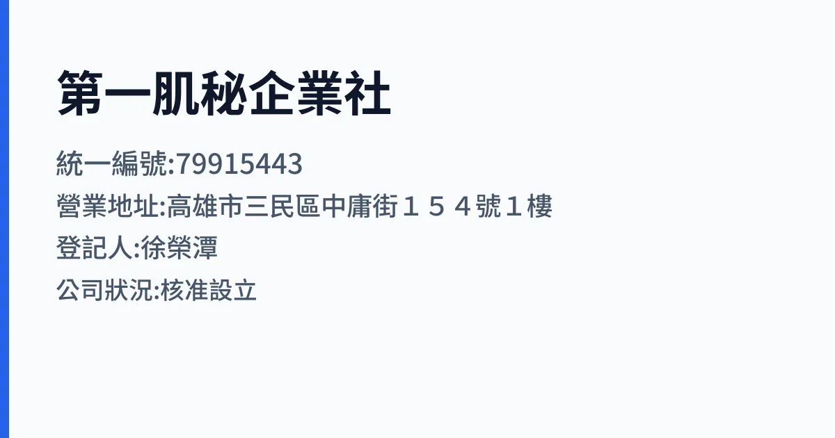 第一肌秘企業社 - 統編 79915443(高雄市) 公司登記資料與營業項目詳細圖表